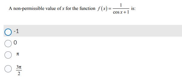 Solved A non-permissible value of x ﻿for the function | Chegg.com