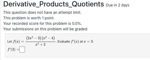 Solved Derivative_Products_Quotients Due in 2 days This | Chegg.com