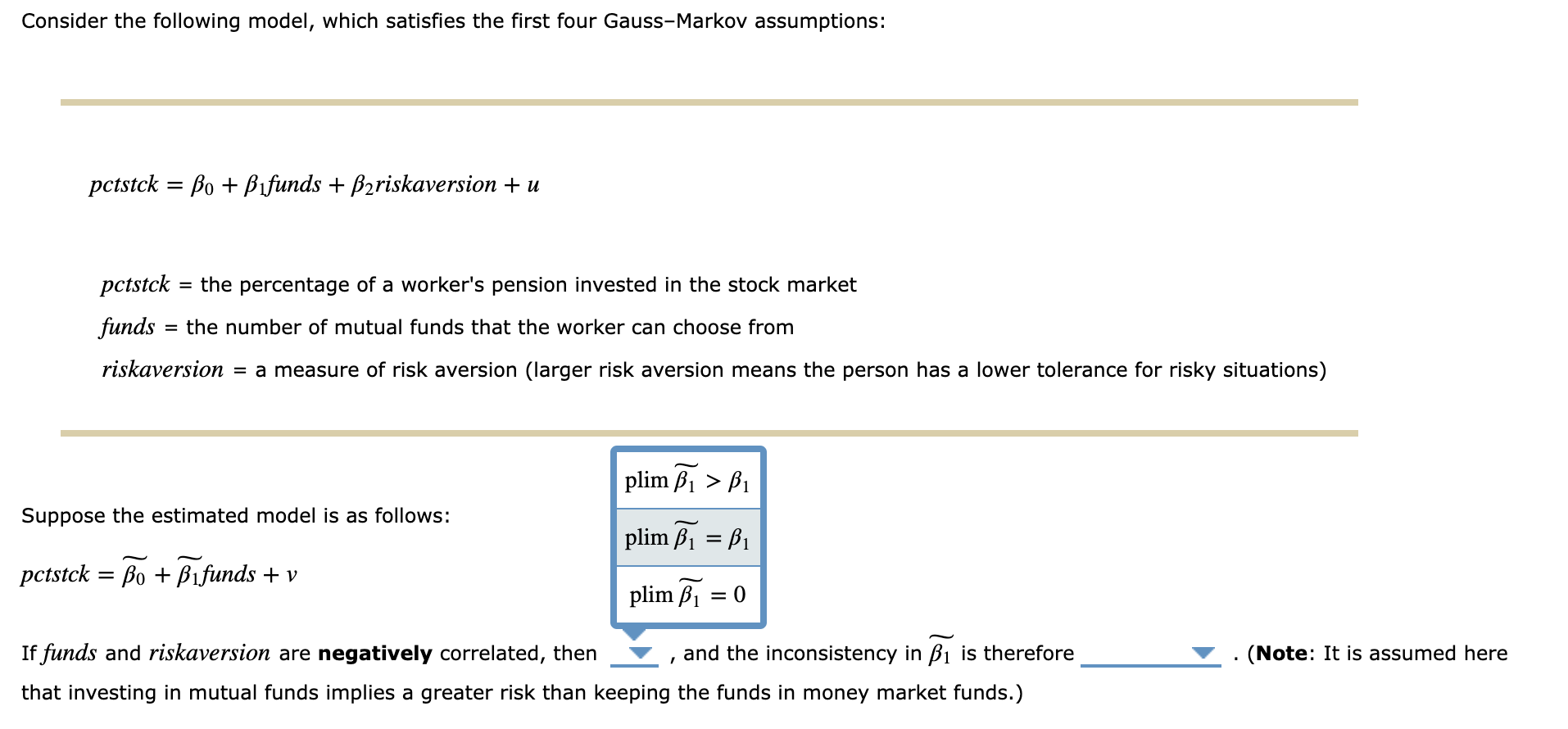Solved Consider the following model, which satisfies the | Chegg.com