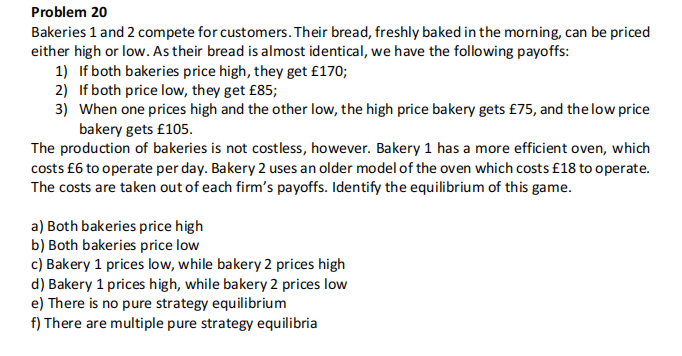 Solved Problem 20 Bakeries 1 and 2 compete for customers. | Chegg.com