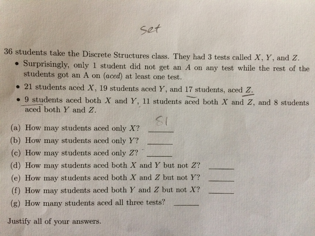 Solved Set 36 students take the Discrete Structures class. | Chegg.com