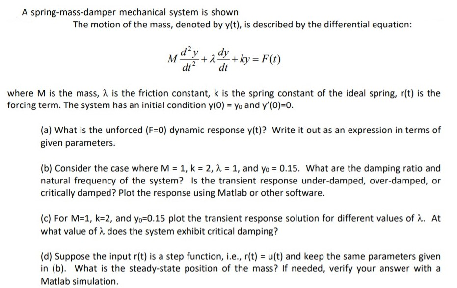 Solved W Damper Spring force, Spring Damping force, 1 dyldt | Chegg.com