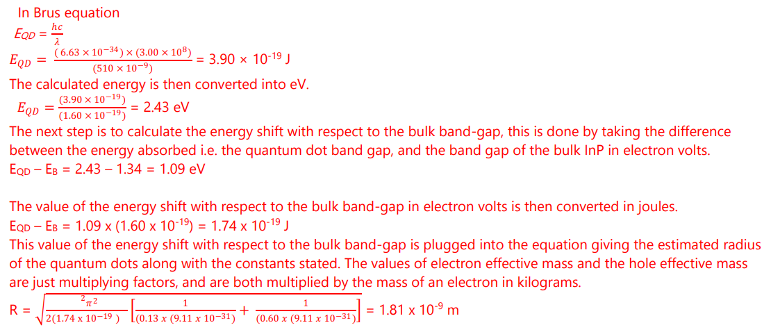 Solved By using the Brus equation, estimate the diameter of | Chegg.com