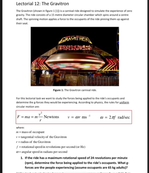 Solved Lectorial 12: The Gravitron The Gravitron (shown in | Chegg.com