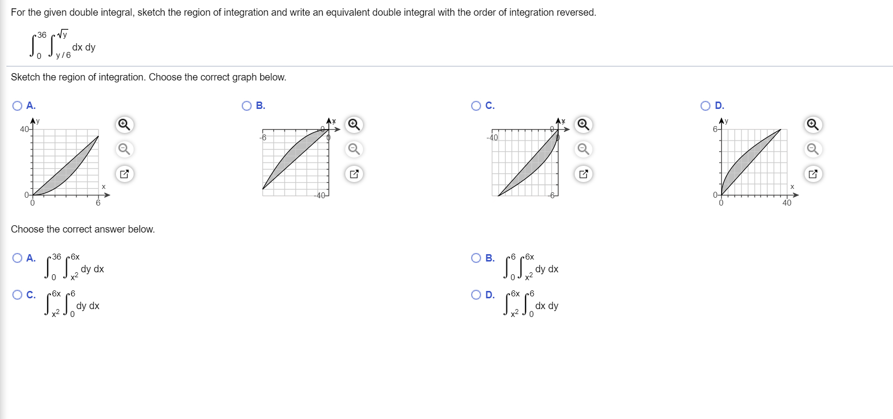 Solved For the given double integral, sketch the region of | Chegg.com