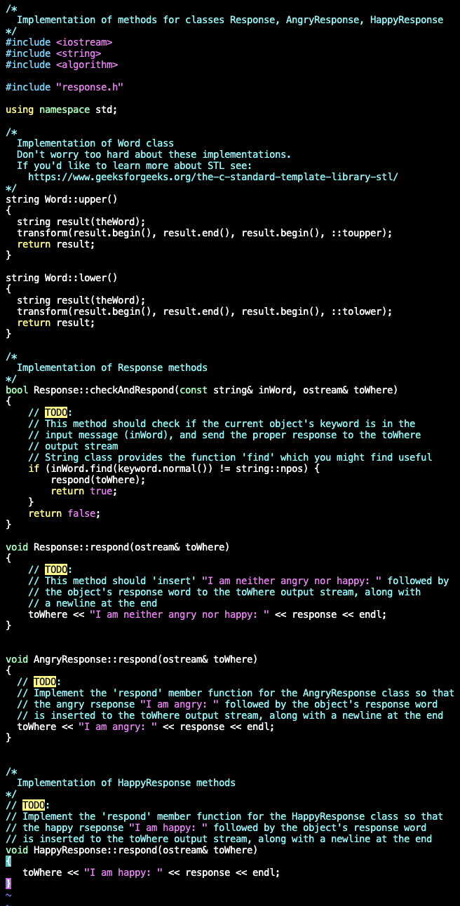 Solved Please help with the TODO functions (checkAndRespond, | Chegg.com