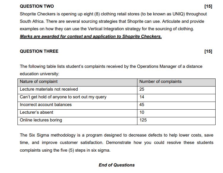 Solved QUESTION TWO [15] Shoprite Checkers is opening up | Chegg.com