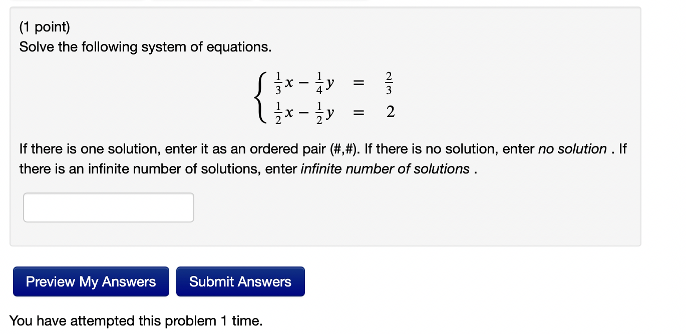 Solved (1 ﻿point)Solve the following system of | Chegg.com