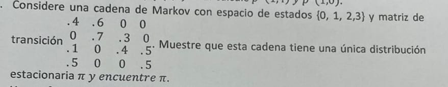 Solved Considere una cadena de Markov con espacio de estados | Chegg.com