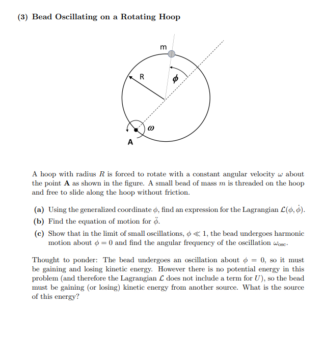 Solved (3) ﻿Bead Oscillating on a Rotating HoopA hoop with | Chegg.com