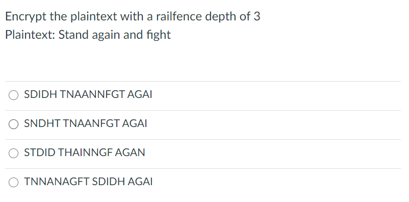 Solved Encrypt the plaintext with a railfence depth of 3 | Chegg.com
