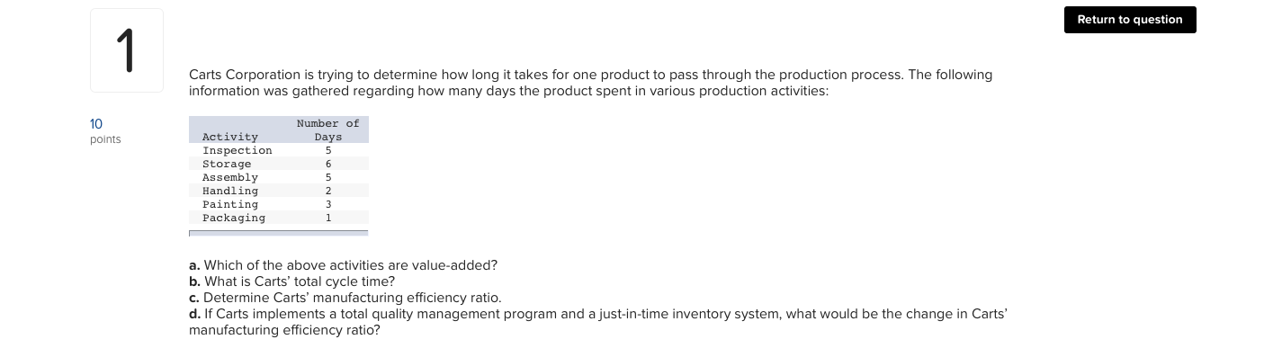Solved Return to question Carts Corporation is trying to | Chegg.com