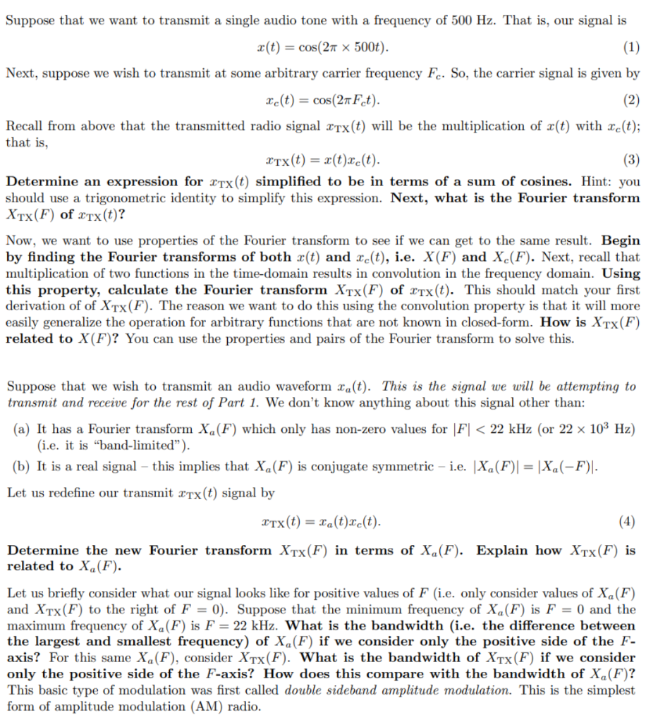 Solved Suppose that we want to transmit a single audio tone | Chegg.com