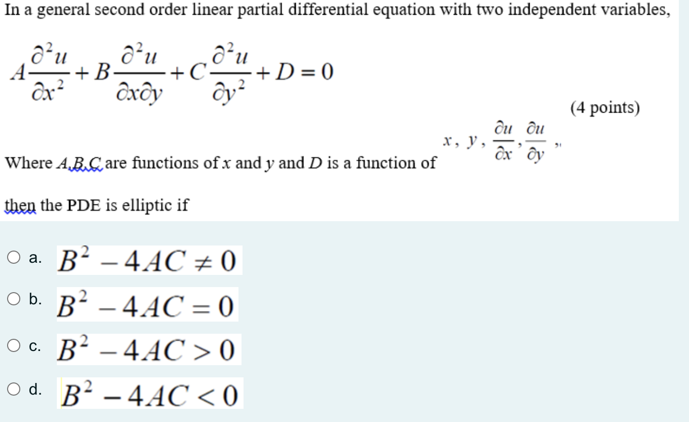 Solved In a general second order linear partial differential | Chegg.com