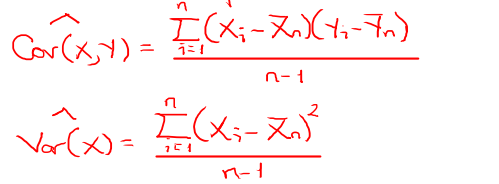 Solved Cov(x,y)=n−1∑i=1n(xi−xˉn)(yi−yˉn)Var(x)=n−1∑i=1n(xi−x | Chegg.com