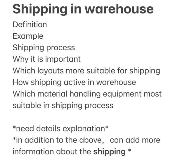 Solved Shipping in warehouse Definition Example Shipping | Chegg.com