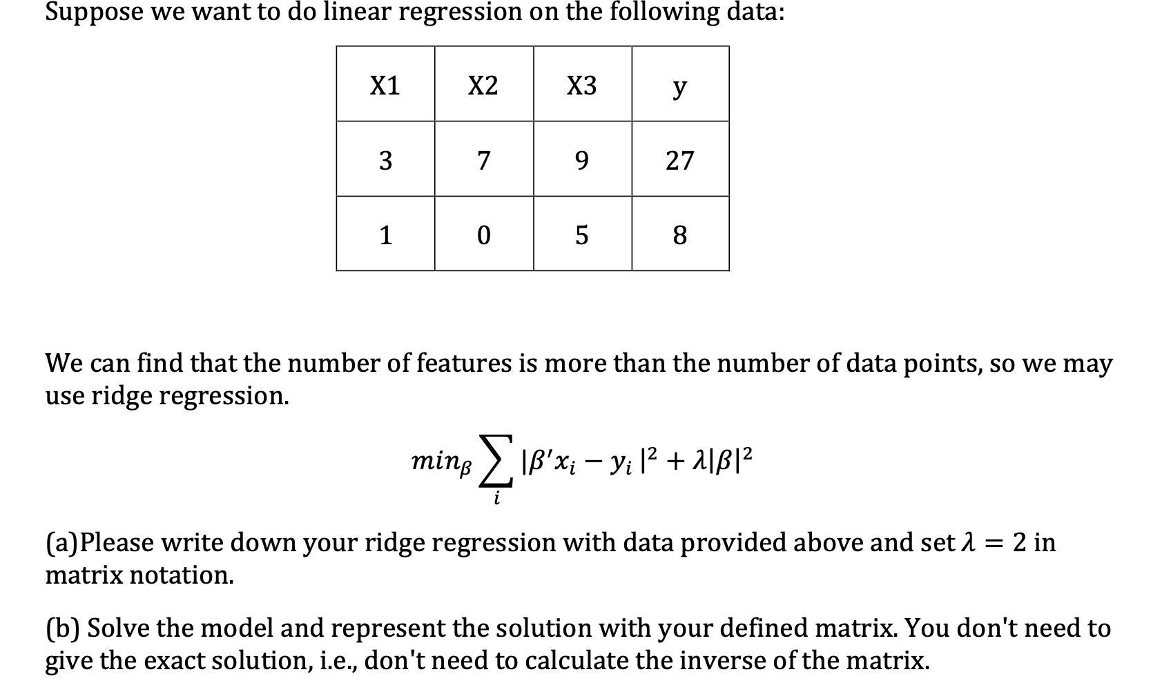 Solved Suppose we want to do linear regression on the | Chegg.com