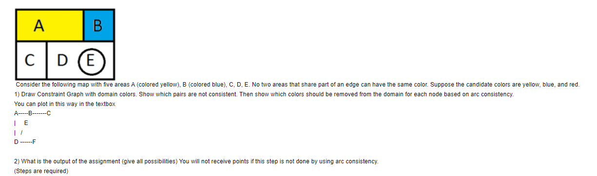 Solved A B C D (E Consider the following map with five areas | Chegg.com