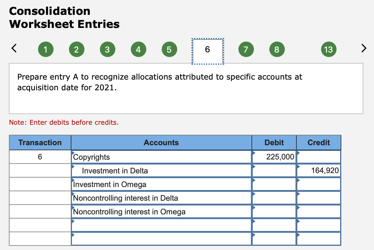 Solved Consolidation Worksheet Entries