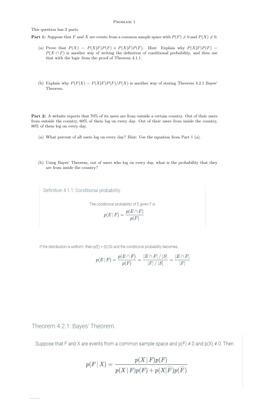 Solved Problem 1 This Question Has 2 Parts Part 1 Suppose