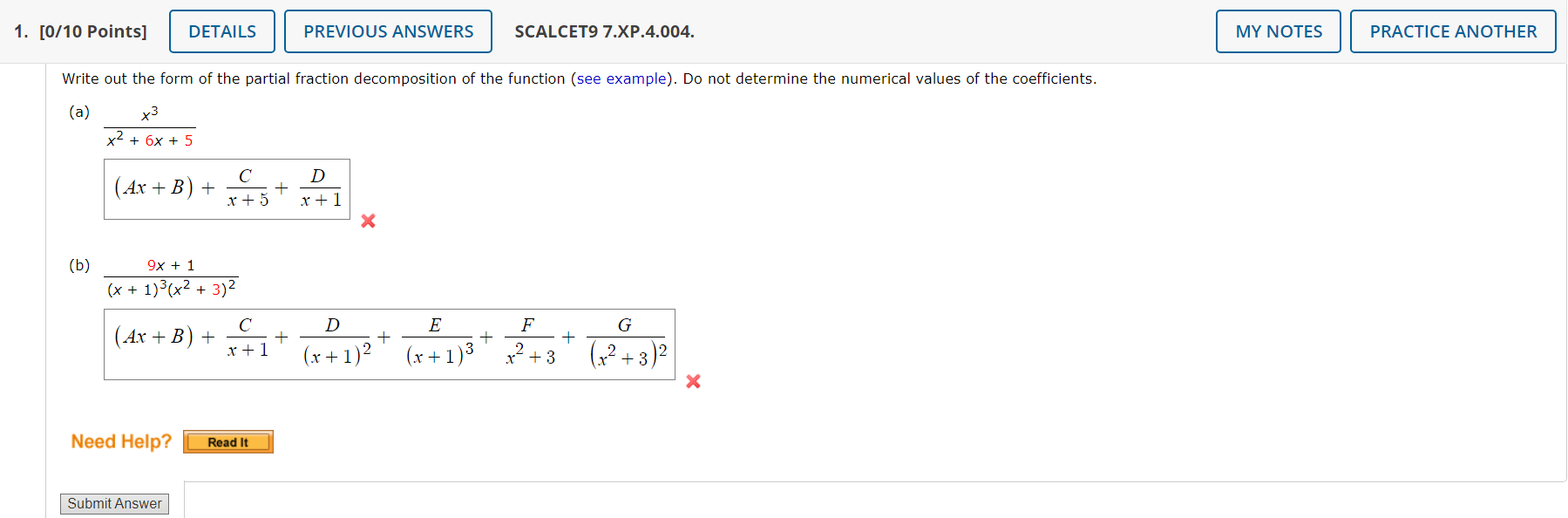 Solved SCALCET9 7.XP.4.004. out the form of the partial | Chegg.com