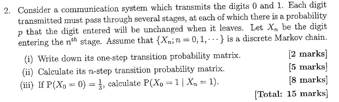 Solved 2. Consider a communication system which transmits | Chegg.com