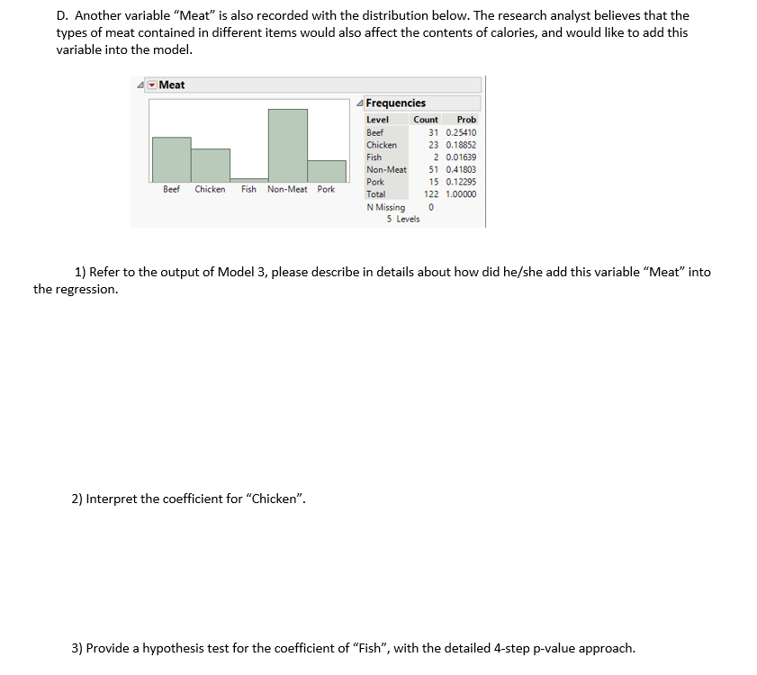 Solved D. Another variable "Meat" is also recorded with the | Chegg.com