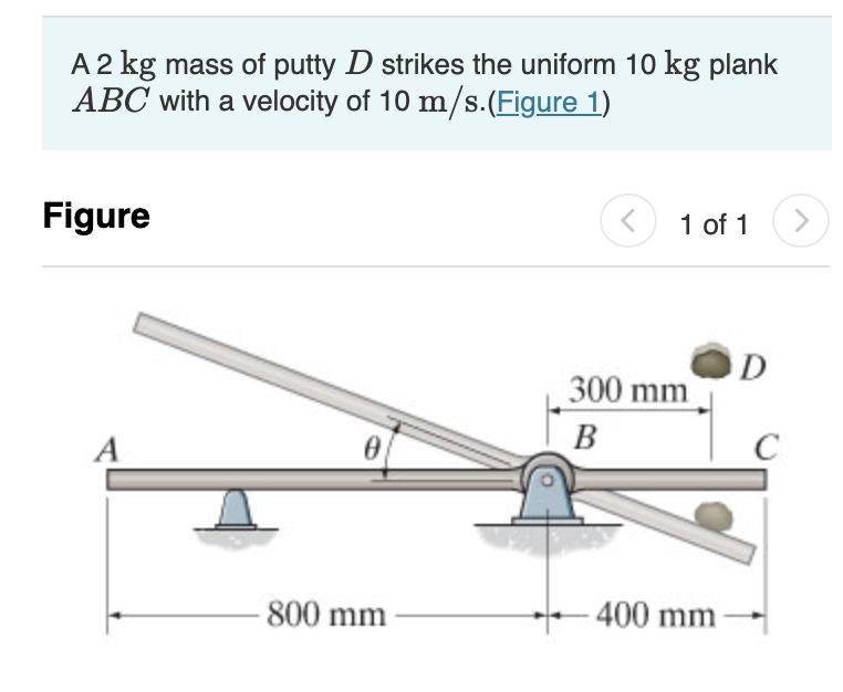 Solved A 2 kg mass of putty D strikes the uniform 10 kg | Chegg.com