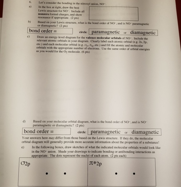 Solved 6. a) Let's consider the bonding in the nitroxyl | Chegg.com