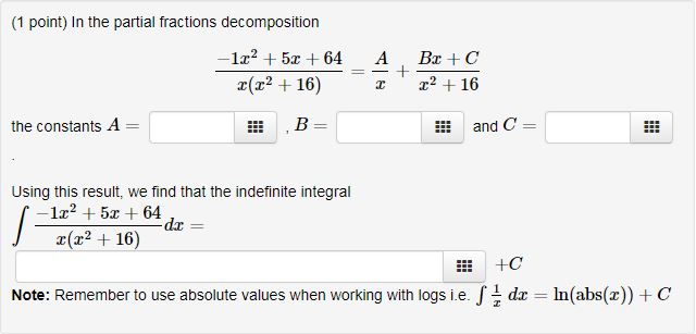 Solved (1 point) In the partial fractions decomposition | Chegg.com