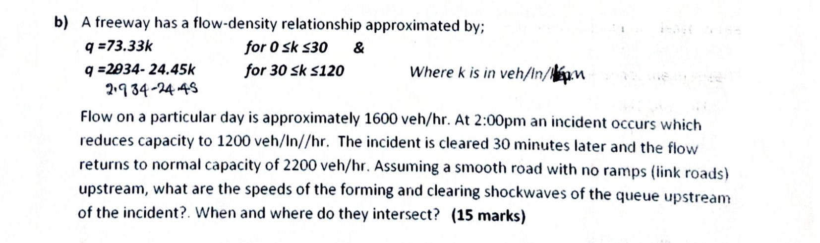 Solved b) A freeway has a flow-density relationship | Chegg.com