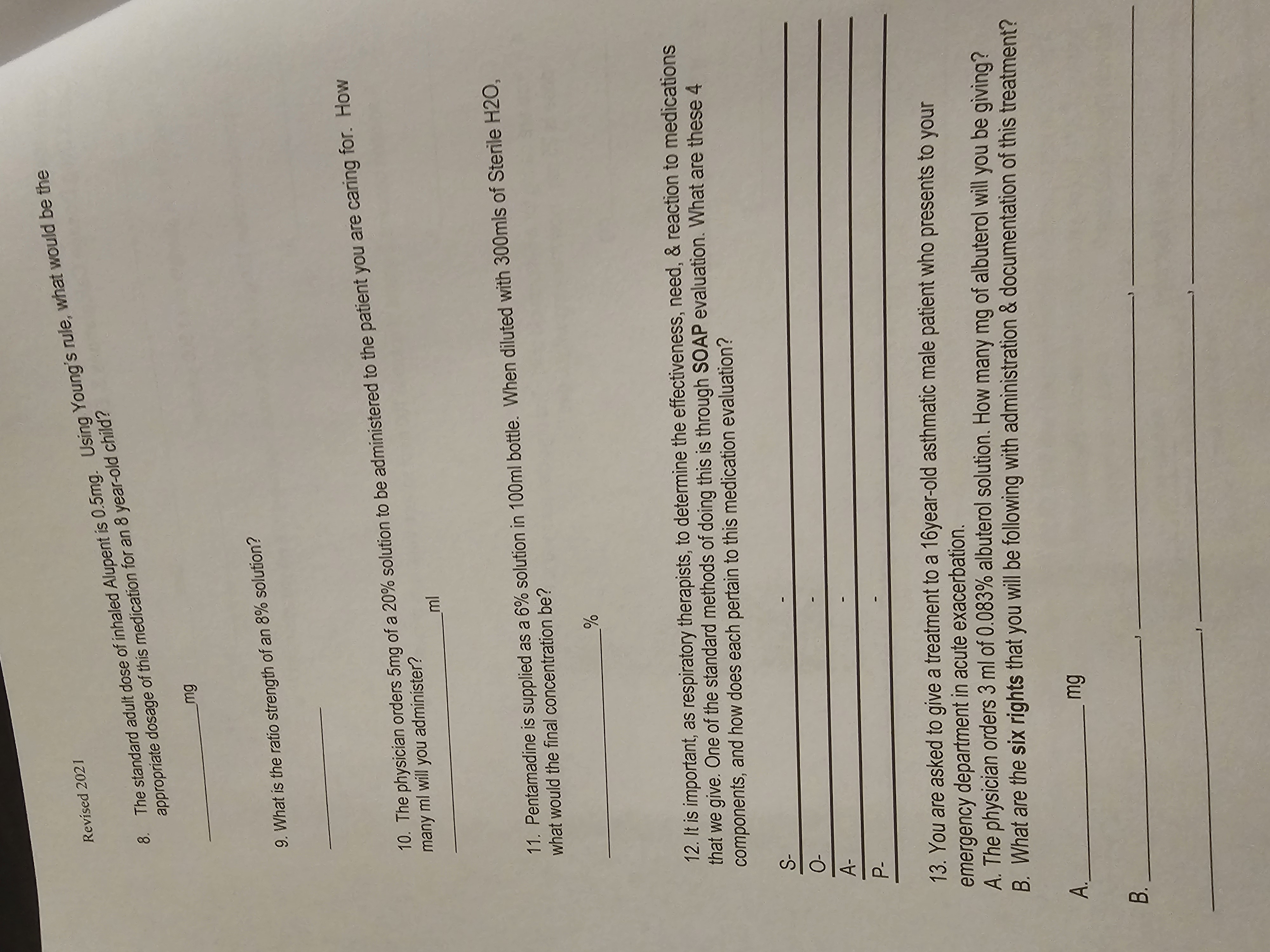 Solved Revised 2021The standard adult dose of inhaled | Chegg.com