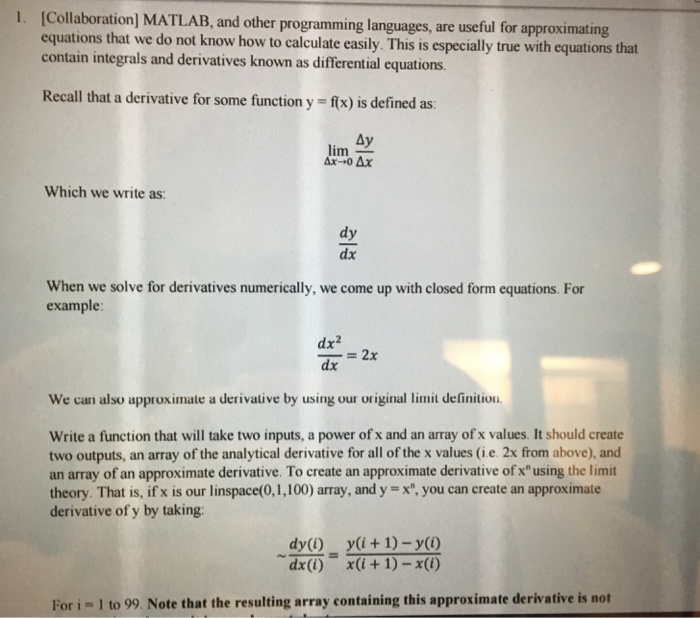 Solved l. [Collaboration] MATLAB, and other programming | Chegg.com