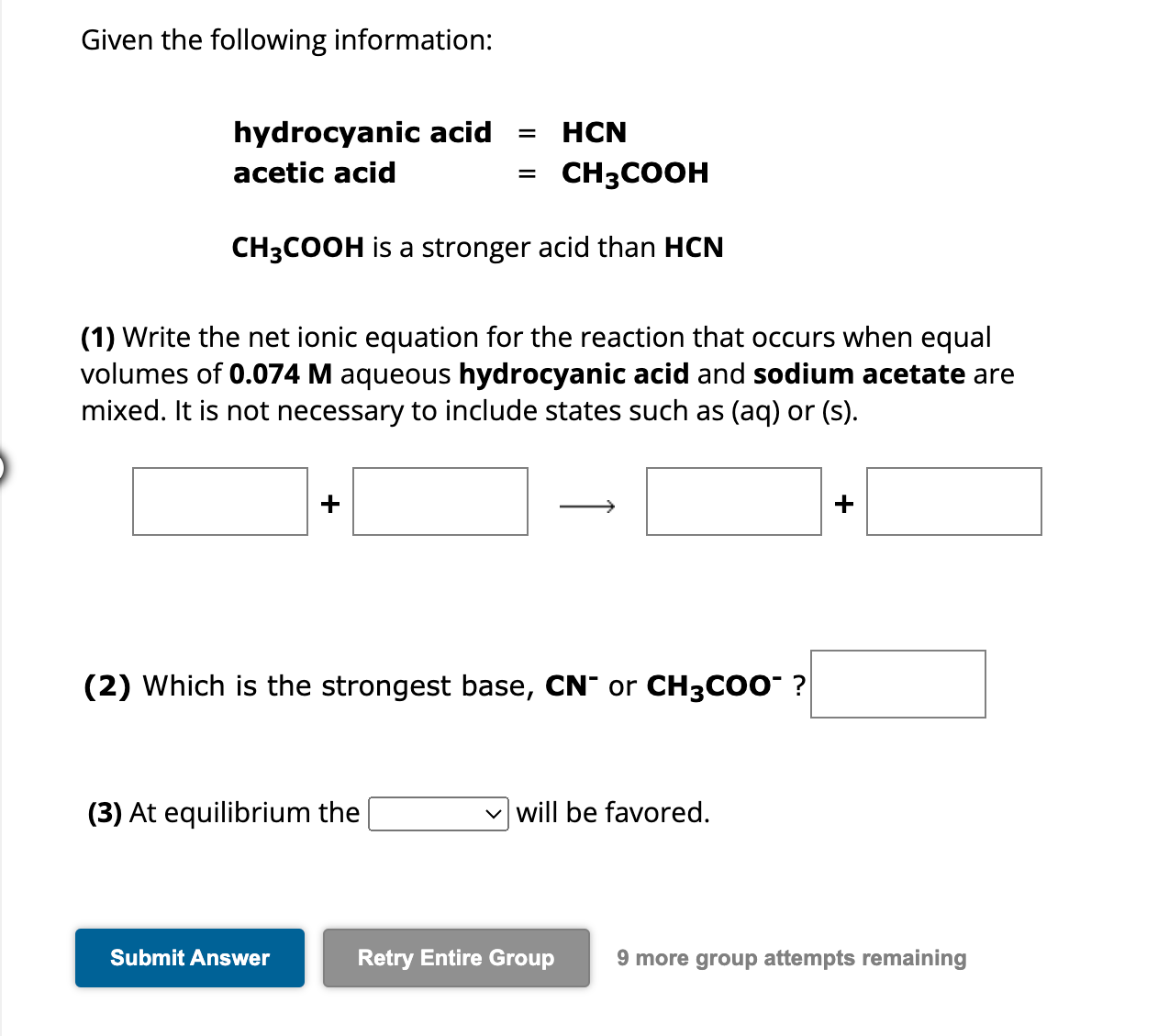Solved Given the following information: hydrocyanic acid | Chegg.com