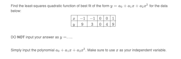Solved Find the least-squares quadratic function of best fit | Chegg.com