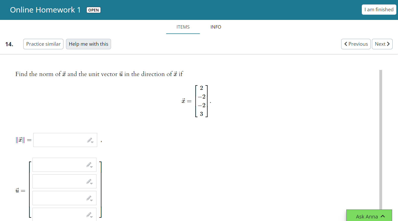 Solved Find the norm of vec(x) ﻿and the unit vector vec(u) | Chegg.com