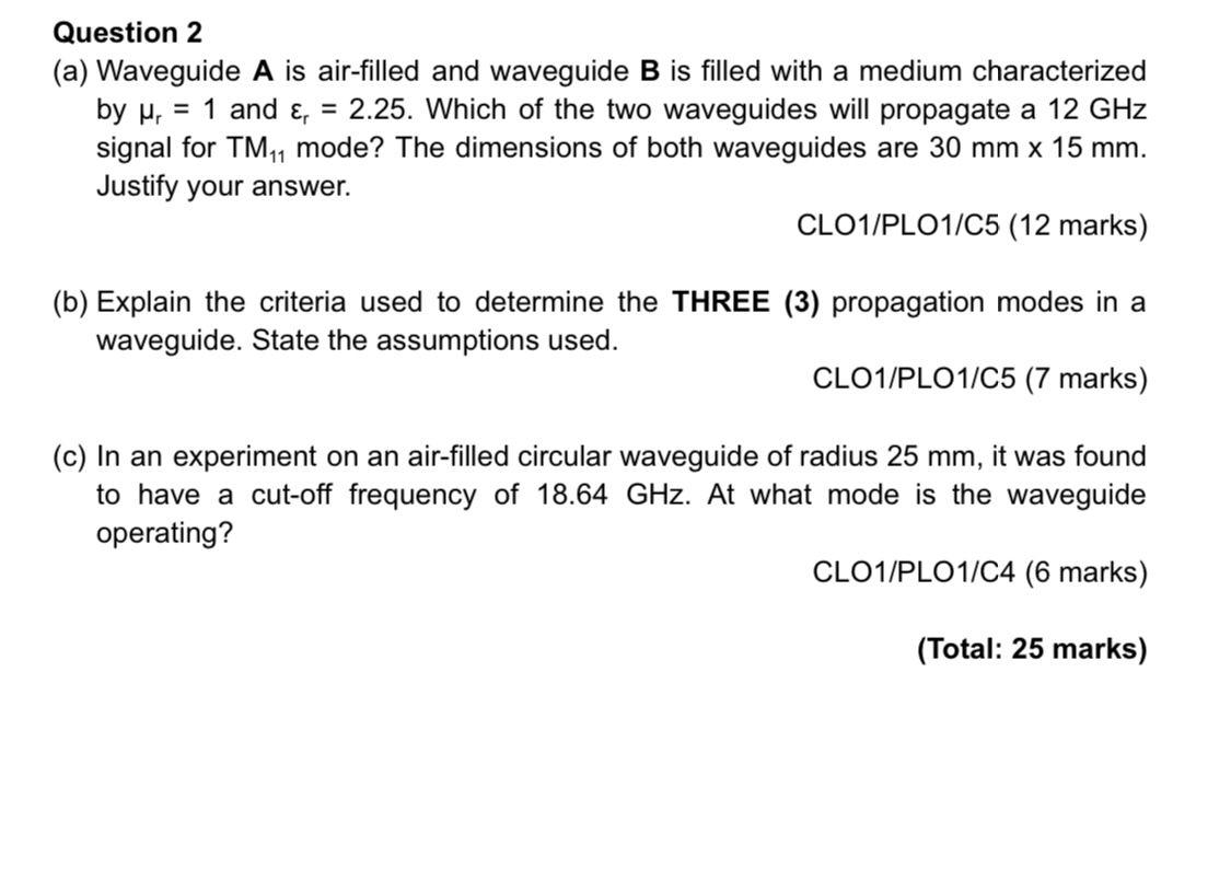 Solved Question 2 (a) Waveguide A is air-filled and | Chegg.com