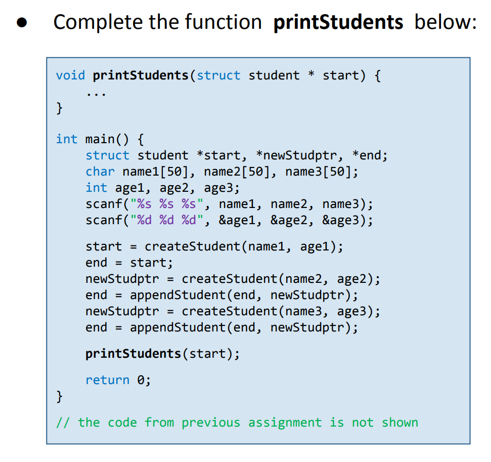 Solved Complete the function printStudents below: void | Chegg.com