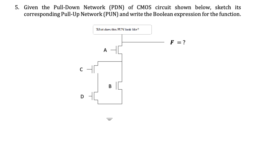 Solved 5. Given the Pull-Down Network (PDN) of CMOS circuit | Chegg.com