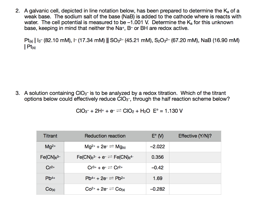 2. A galvanic cell, depicted in line notation below, | Chegg.com