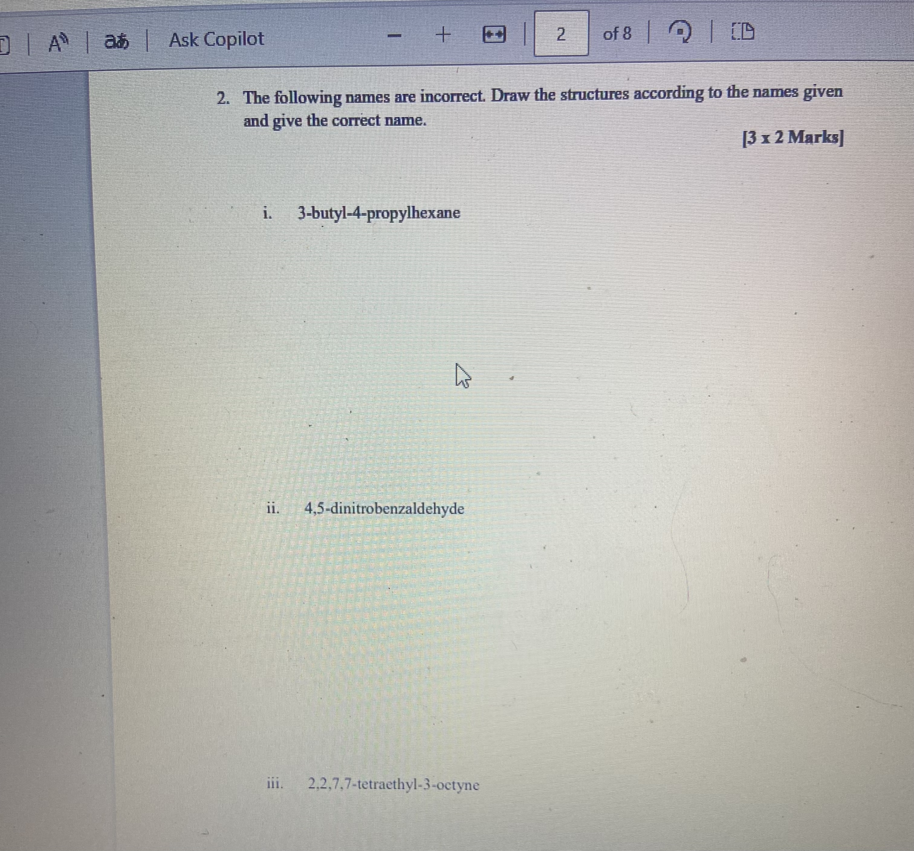Solved The following names are incorrect. Draw the | Chegg.com