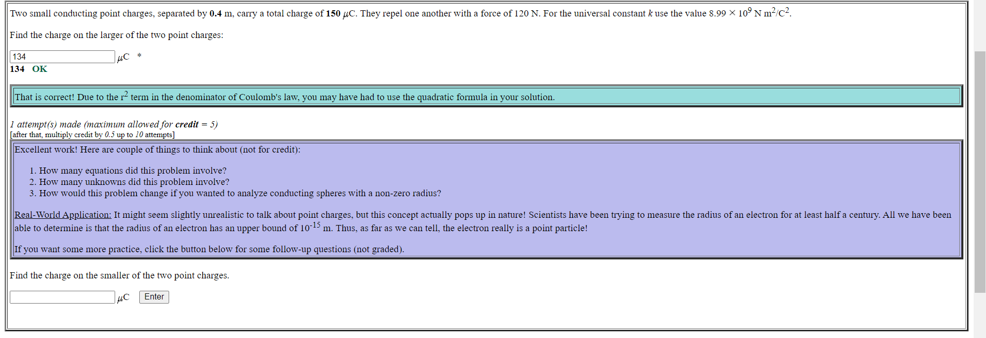 Solved Two small conducting point charges, separated by 0.4 | Chegg.com