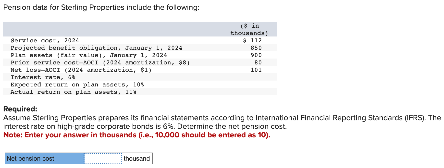 Pension data for Sterling Properties include the | Chegg.com