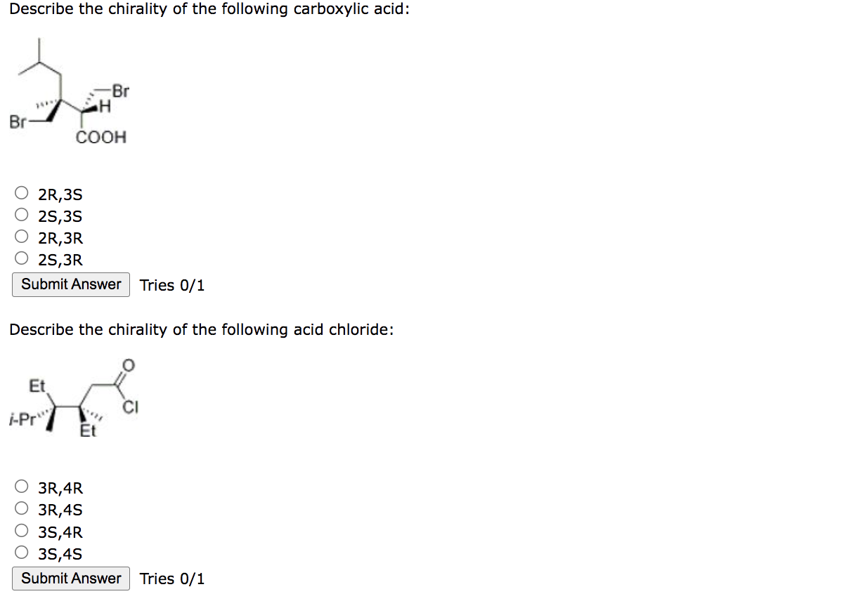 Solved Describe the chirality of the following carboxylic | Chegg.com