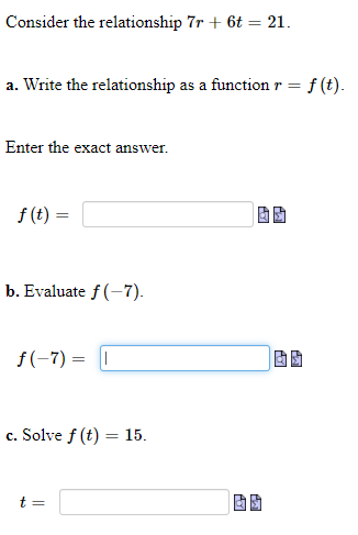 Solved Consider the relationship 7r+6t=21. Write the | Chegg.com