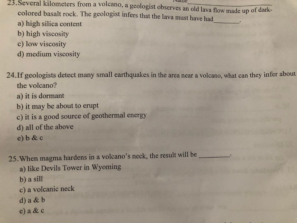 Solved 20.A volcano that has not erupted since the beginning | Chegg.com