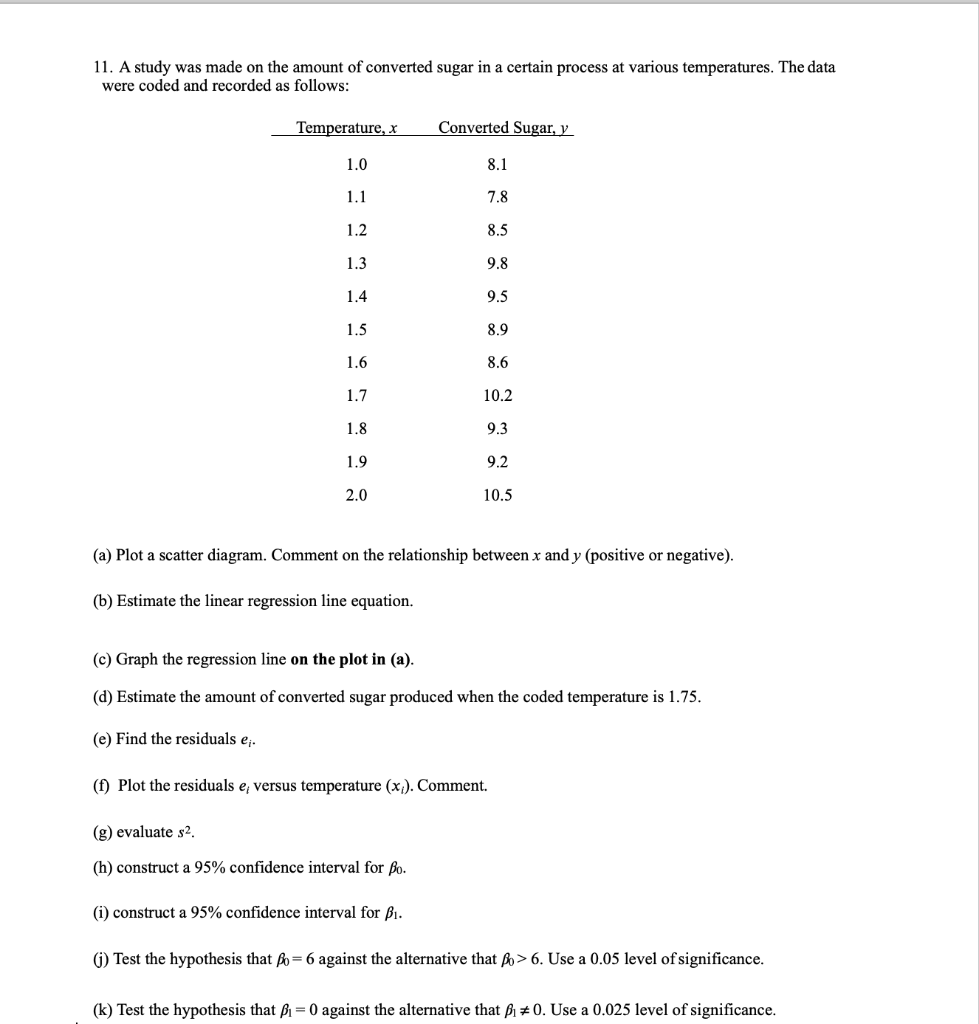 Solved 11. A study was made on the amount of converted sugar | Chegg.com