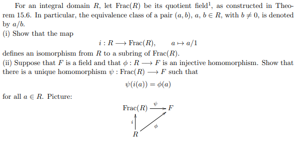 Solved For an integral domain R, let Frac(R) be its quotient | Chegg.com