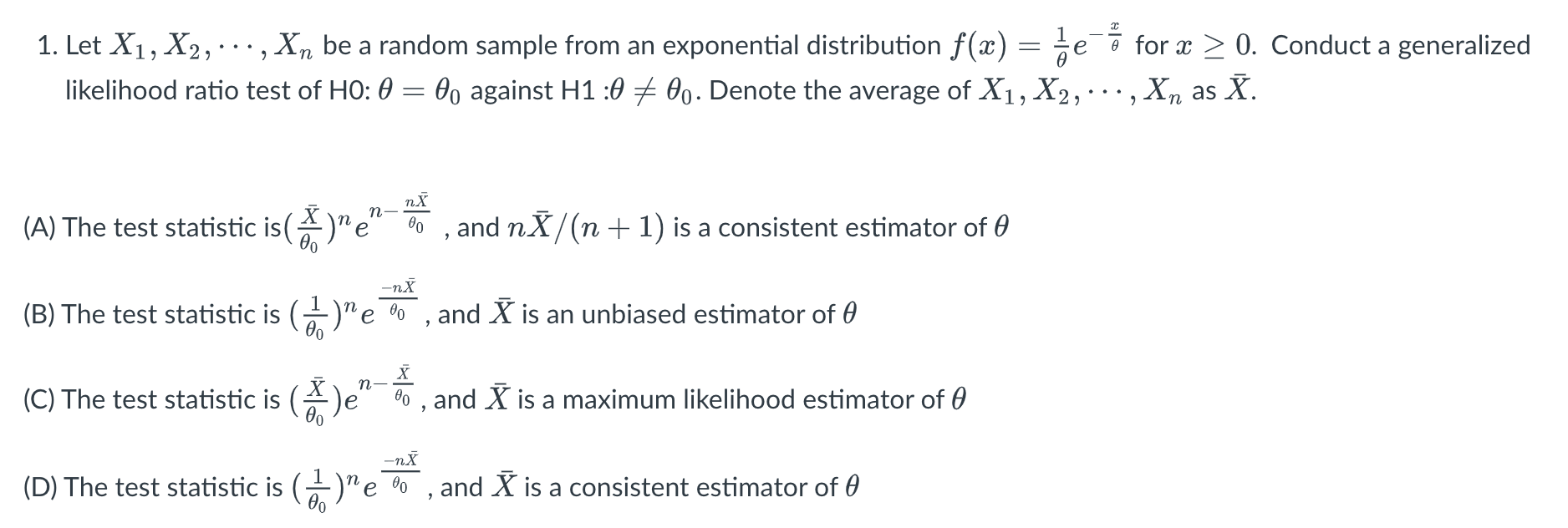 Solved 1. Let X1,X2,⋯,Xn be a random sample from an | Chegg.com