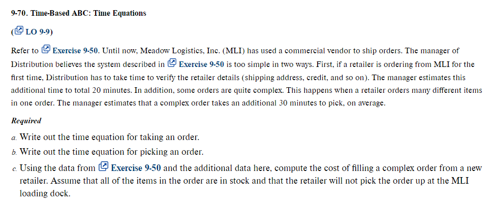 9-50. Time-Driven Activity-Based Costing ( (ㅅ) LO9) | Chegg.com